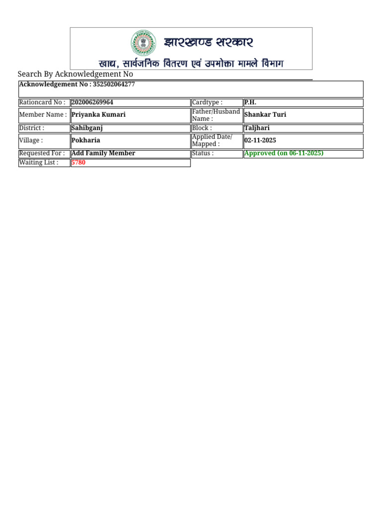 Ration Card Status: Family Member Addition | PDF