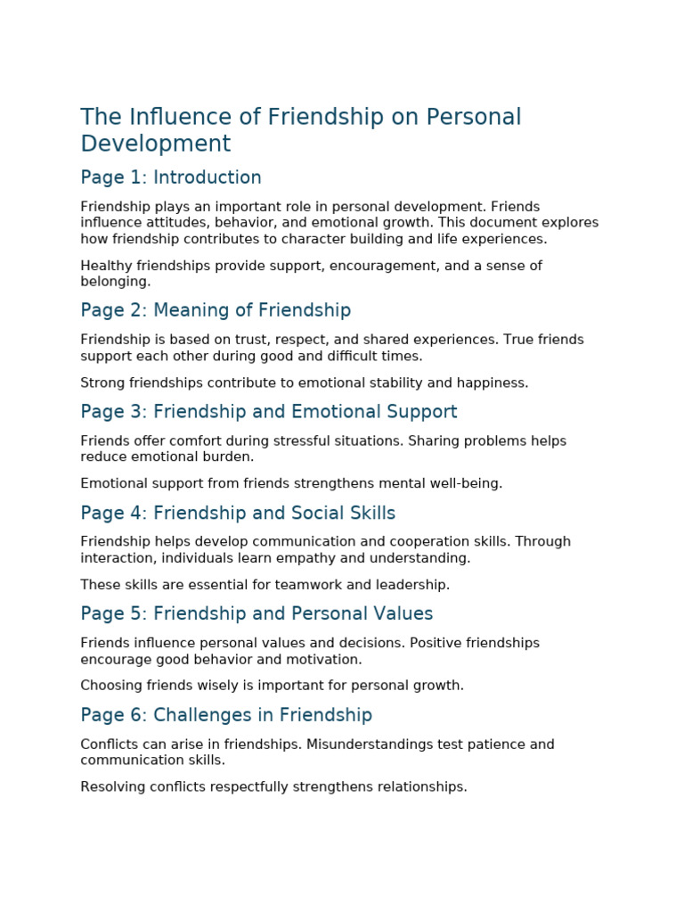 The Influence of Friendship on Personal Development | PDF