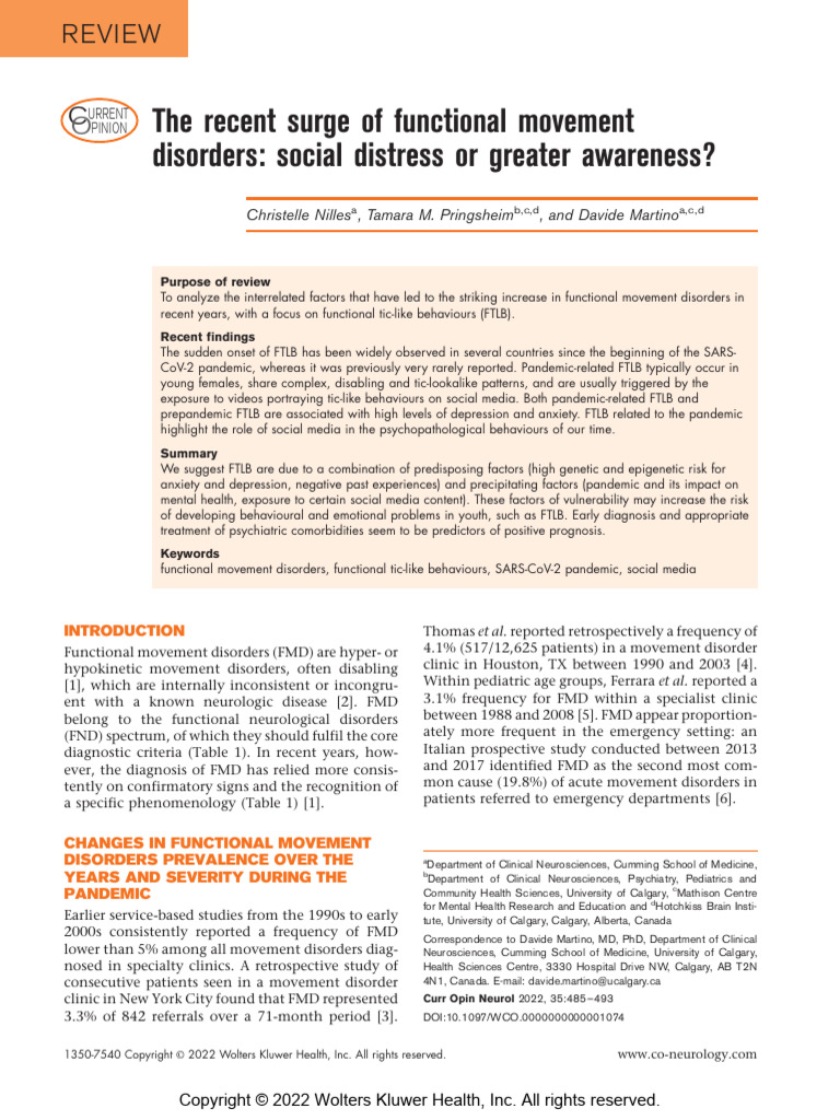 8 - The Recent Surge of Functional Movement Disorders .8 | PDF | Mental ...