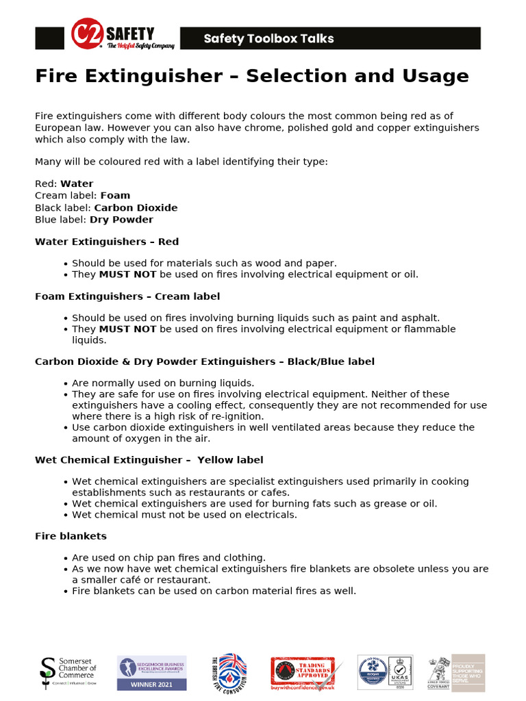 Fire Extinguisher - Selection and Usage | PDF