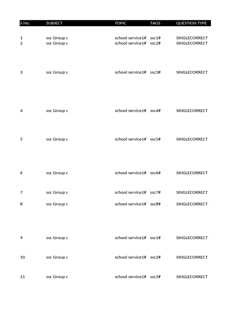 Excel Question Format | PDF