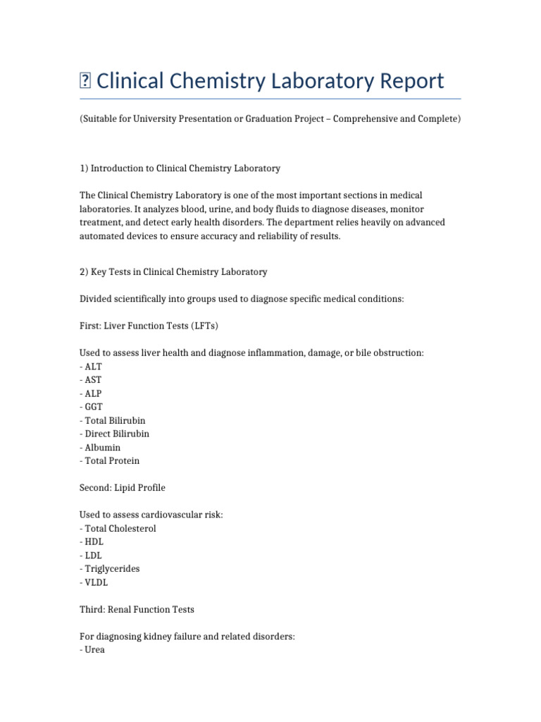 Clinical Chemistry Lab Report Overview | PDF | Medical Specialties ...