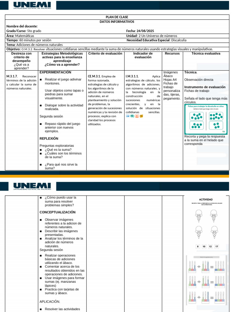 Plan de Clases | PDF | Sustracción | Enseñando