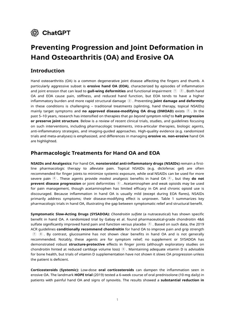 Preventing Progression and Joint Deformation in Hand Osteoarthritis (OA ...