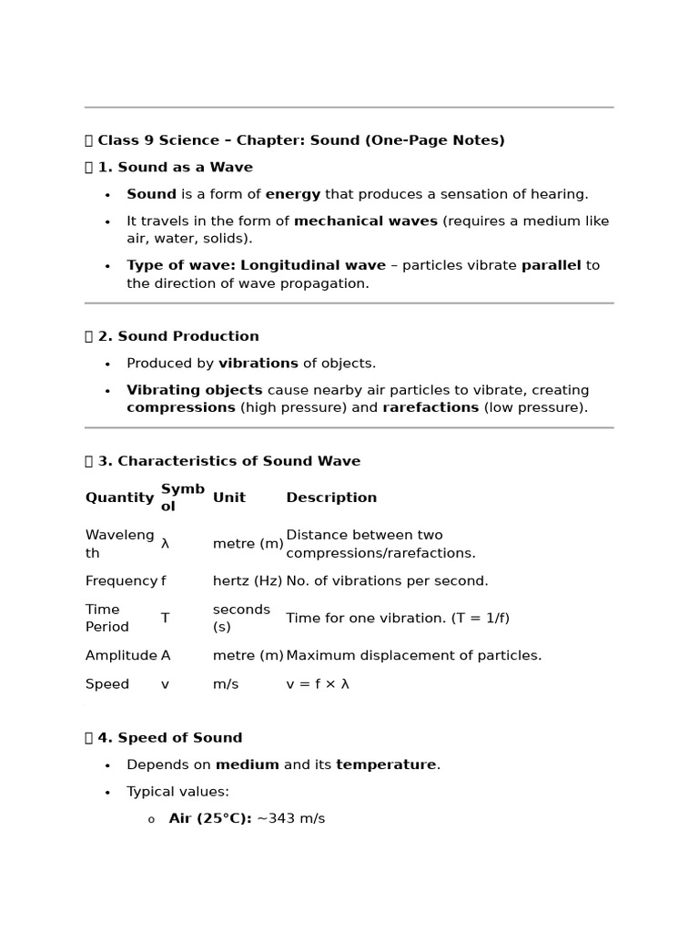 ? Class 9 Science Sound and Work and Energy | PDF
