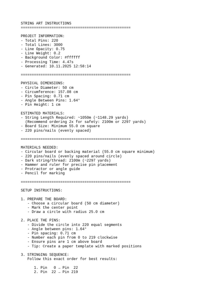 String Art Instructions 1762768694742 | PDF | Circle | Angle