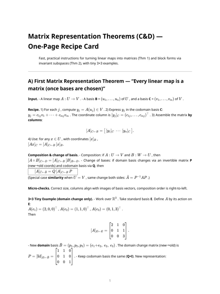 [Recipe Card] Matrix Representation | PDF | Linear Map | Matrix ...