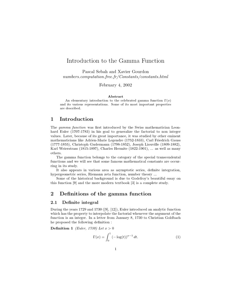Introduction to the Gamma Function | PDF | Pi | Functions And Mappings