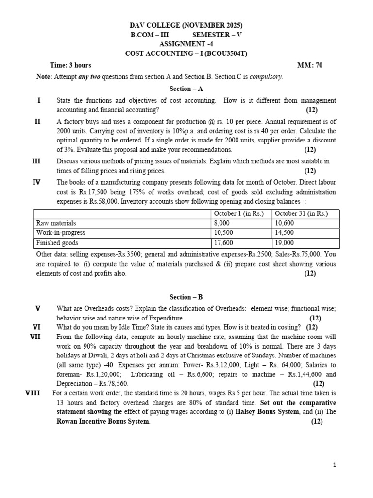 Cost Accounting Assignment Overview | PDF | Cost Accounting | Economies