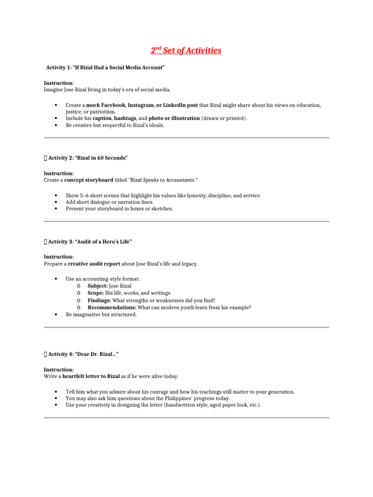 Rizal 2nd Set of Activities BSA | PDF