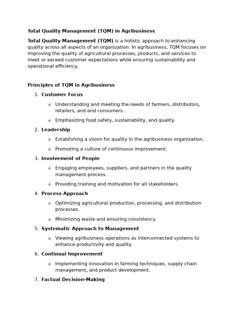 TQM Strategies for Agribusiness Success | PDF | Agriculture | Supply Chain