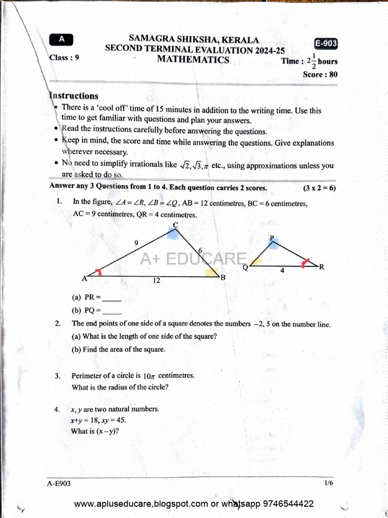 A+ Blog-sslc-maths-second Term Exam 2024-25-Qn Paper [Em] | PDF