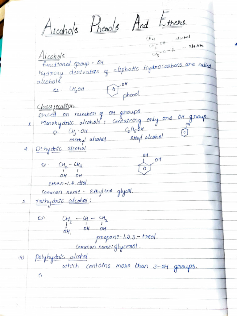 Alcohols Phenols and Ethers Board Notes | PDF