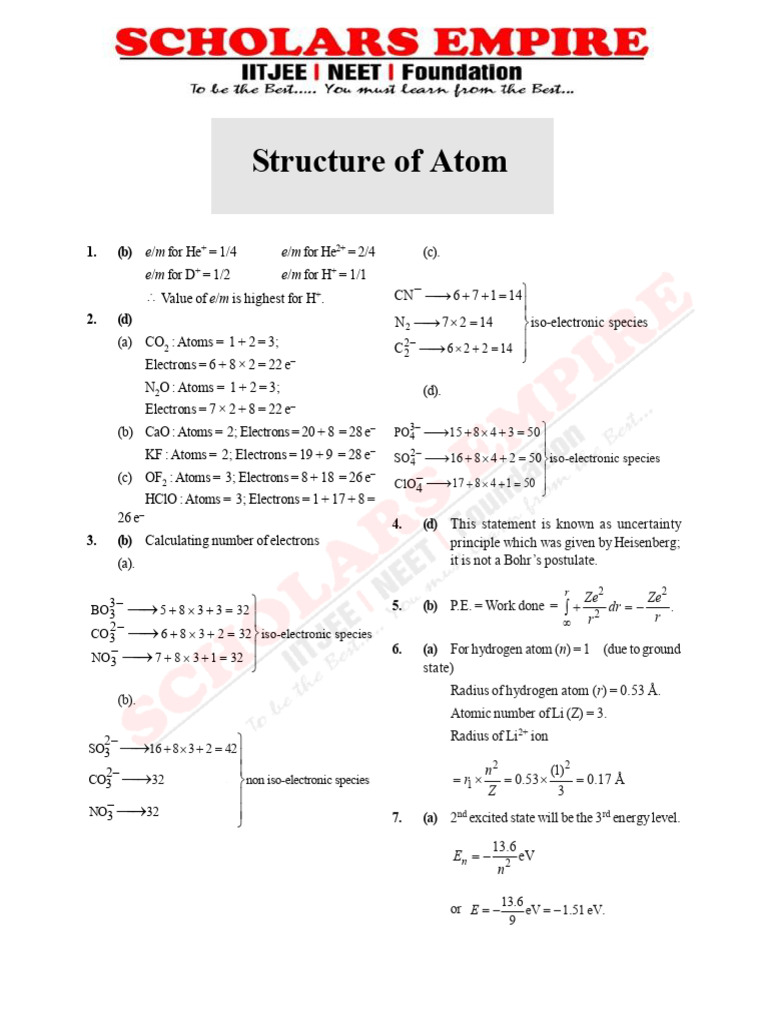 At. St. + Periodic Props. SOLUTION | PDF | Physics | Phases Of Matter