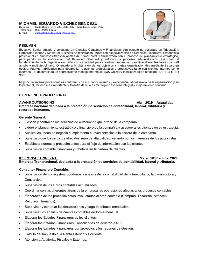 CV Michael Vilchez2022 | PDF | Contabilidad | Estado financiero