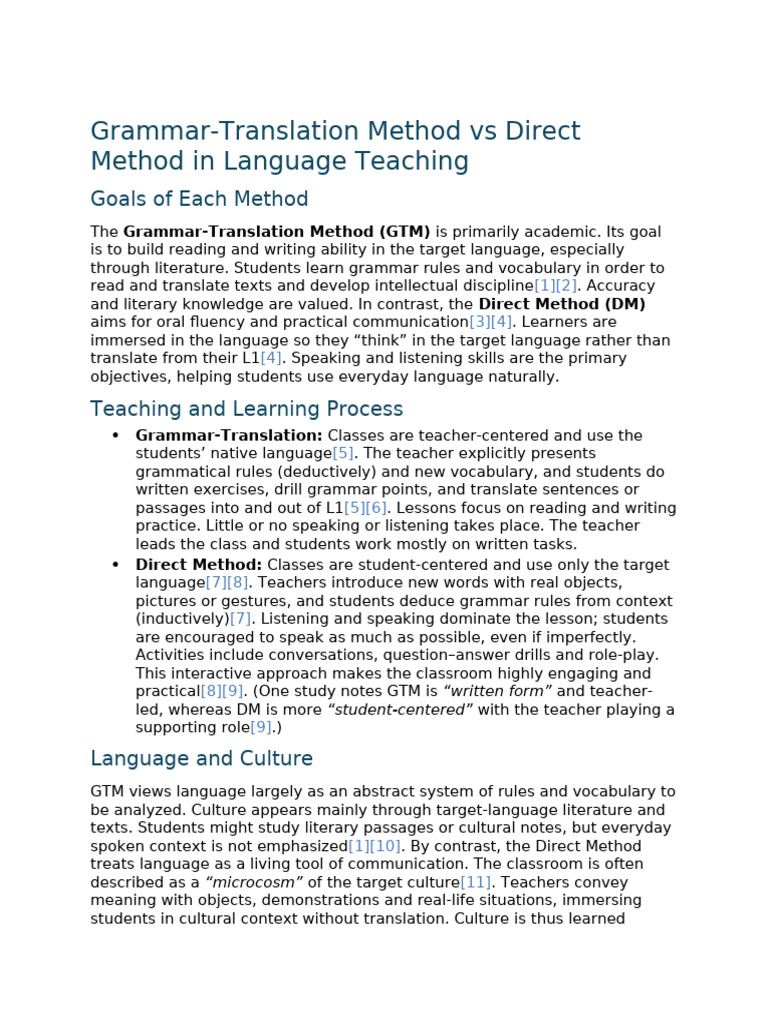 Grammar-Translation Method Vs Direct Method in Language Teaching | PDF ...