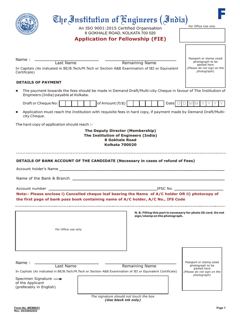 Fellowship Application Form - IEI | PDF | Engineering | Materials Science