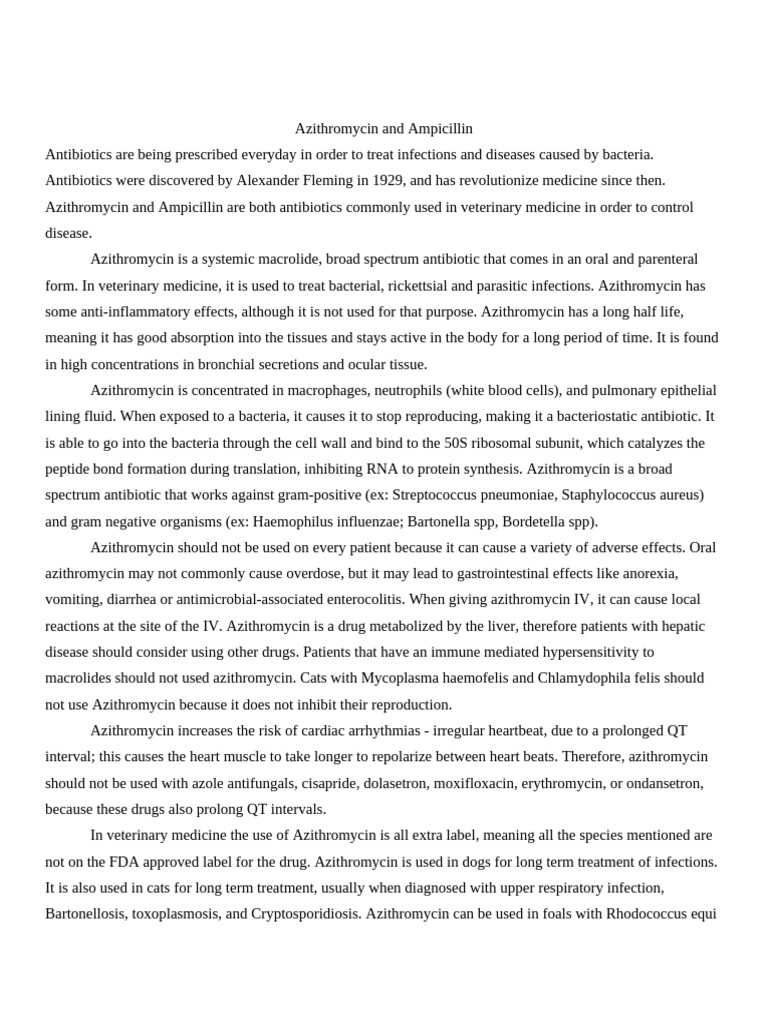 Azithromycin vs. Ampicillin in Veterinary Use | PDF | Microbiology ...