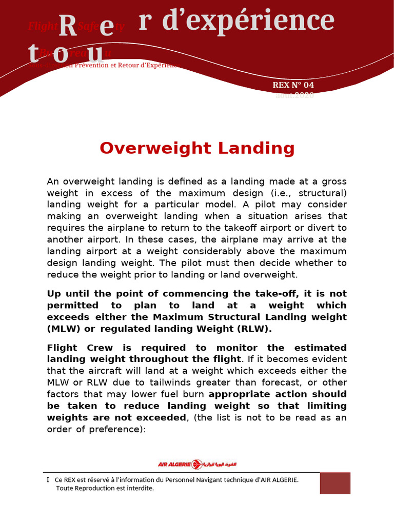 Overweight Landing Procedures for Pilots | PDF | Aviation Safety | Takeoff
