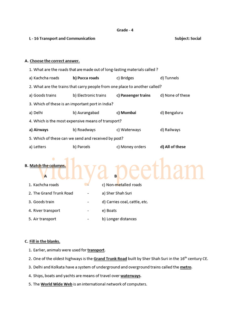 Transport and Communication for Grade 4 | PDF | Transport