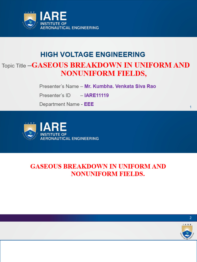 Class_2_Gaseous Break Down in Uniform and Non Uniform Fields | PDF ...