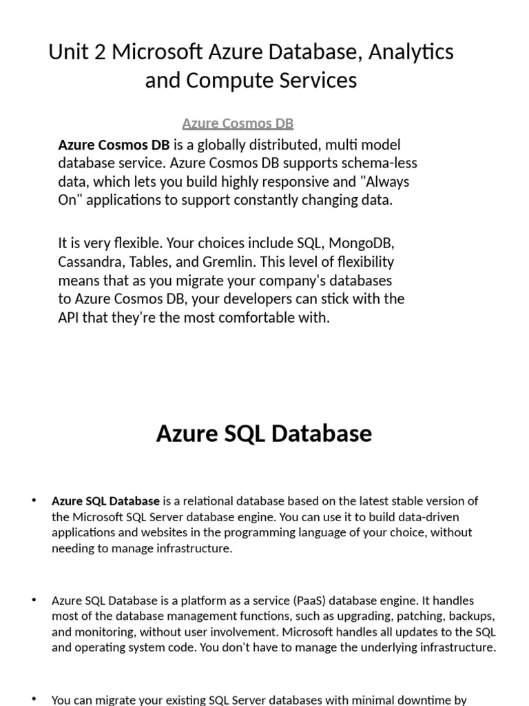 Azure Database, Analytics, and Compute Services | PDF | Databases ...