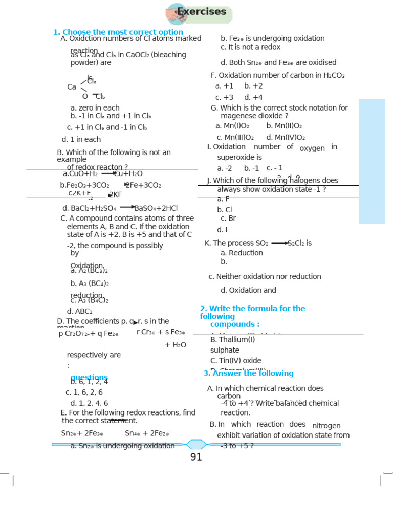 redox reaction important questions | PDF | Redox | Chemical Reactions
