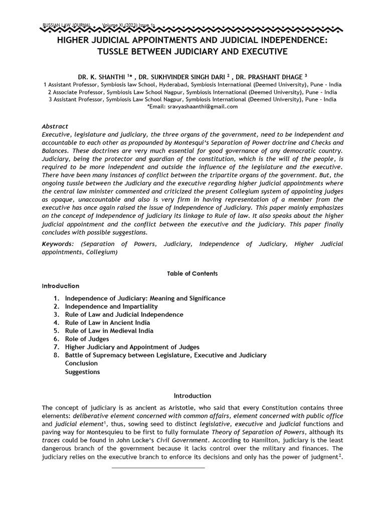 Higher Judicial Appointments and Judicial Independence: Tussle Between ...