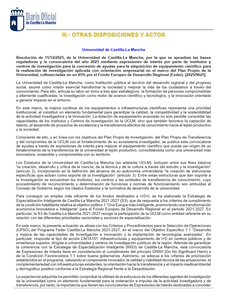Convocatoria DOCM | PDF | Presupuesto | Otorgar dinero)
