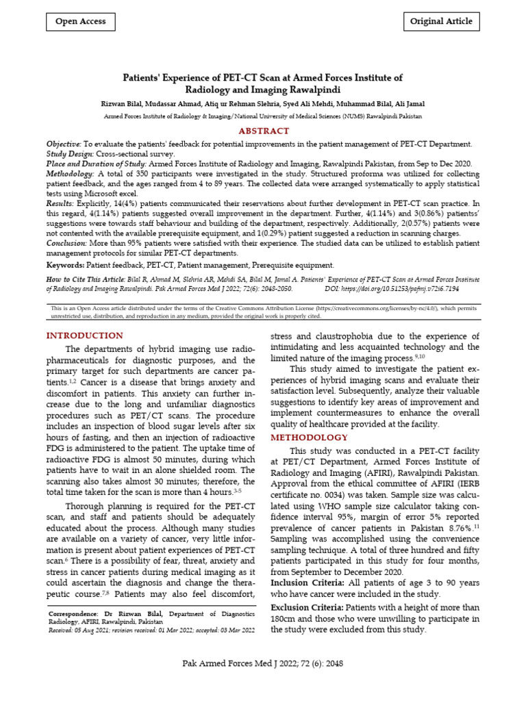 2022 Patient Experience PAFMJ | PDF | Medical Imaging | Positron ...