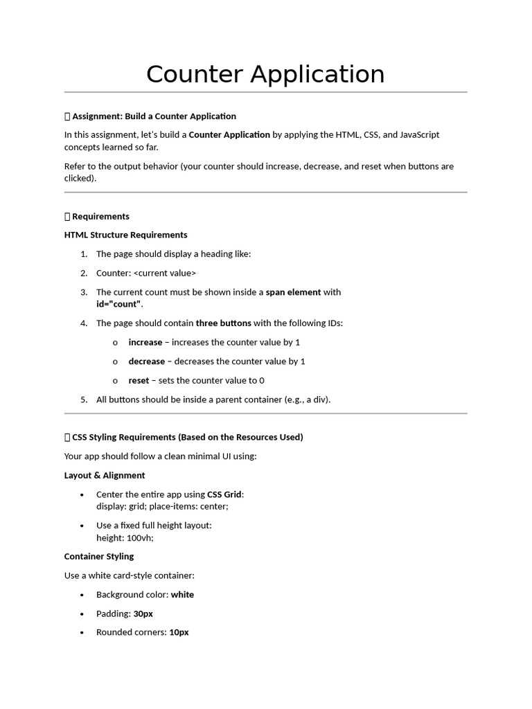 Counter Application Student Guidelines | PDF | Button (Computing ...