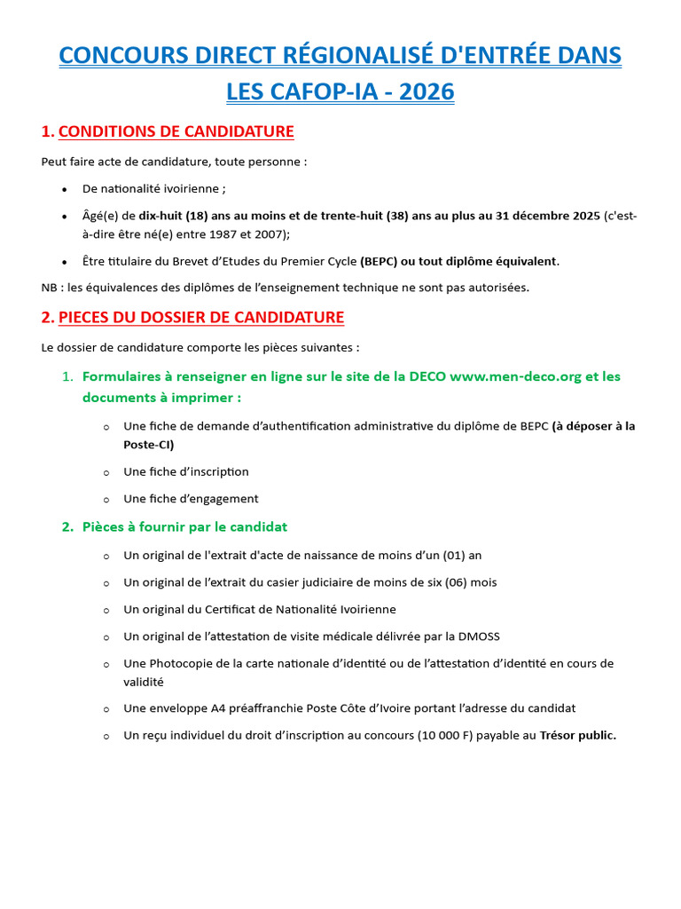 Concours CAFOP-IA 2026 : Conditions et Dossier | PDF