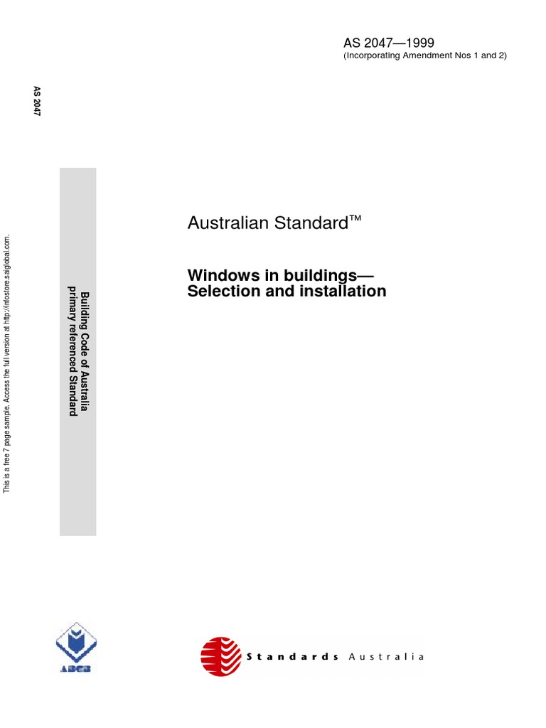 As 2047-1999 Windows in Buildings - Selection and Installation | PDF ...