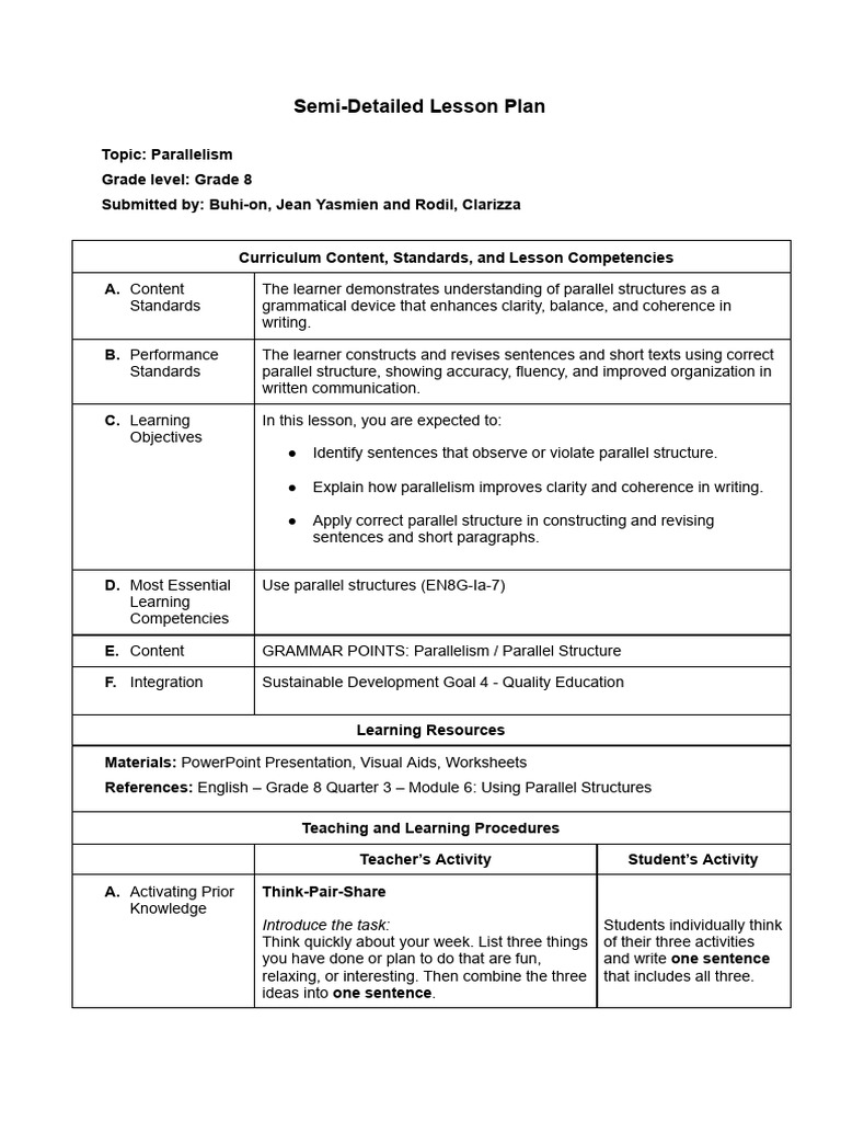 BUHI-ON & RODIL - Semi-Detailed Lesson Plan (Inductive Approach) | PDF | Learning | Lesson Plan