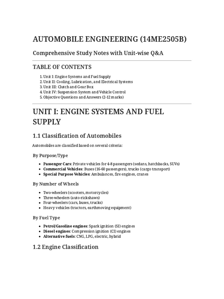 Automobile Engineering Complete Notes | PDF | Manual Transmission | Clutch