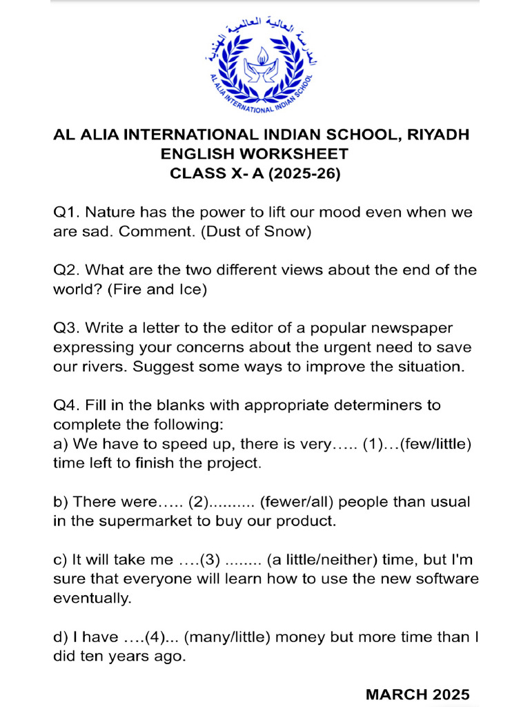 Class x Worksheet- English | PDF