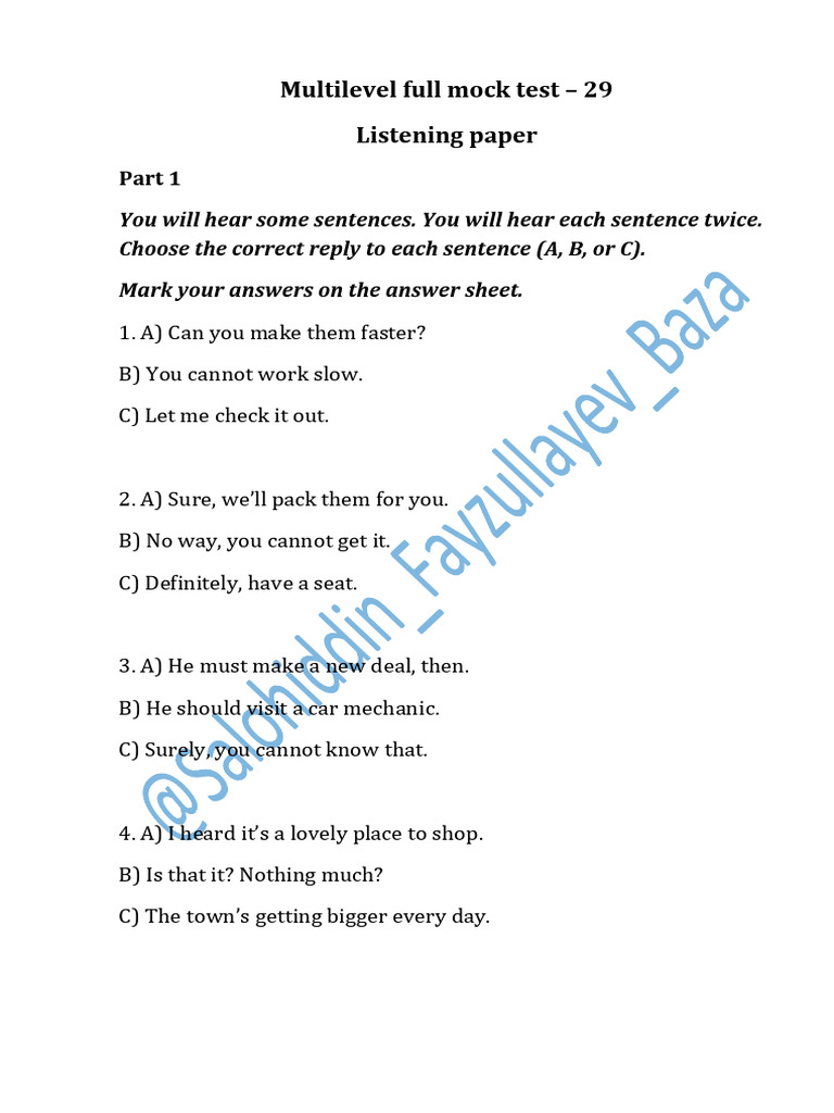 Multilevel Listening and Reading Mock Test | PDF | Moon | Earth