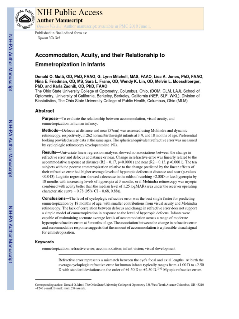 Accommodation and Emmetropization in Infants | PDF | Statistical ...