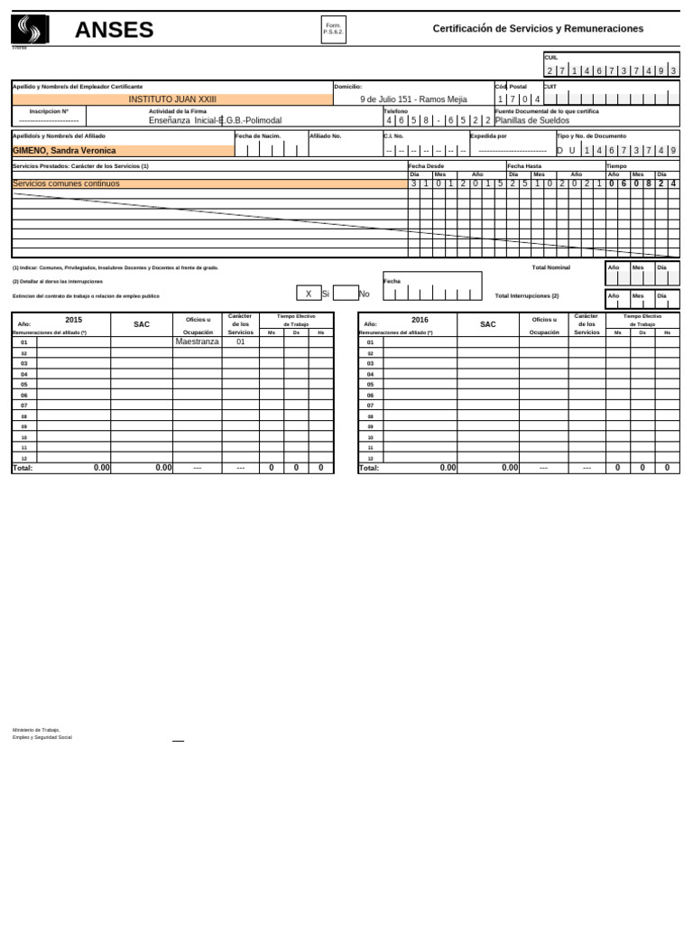 Certificación de Servicios ANSES 2023 | PDF