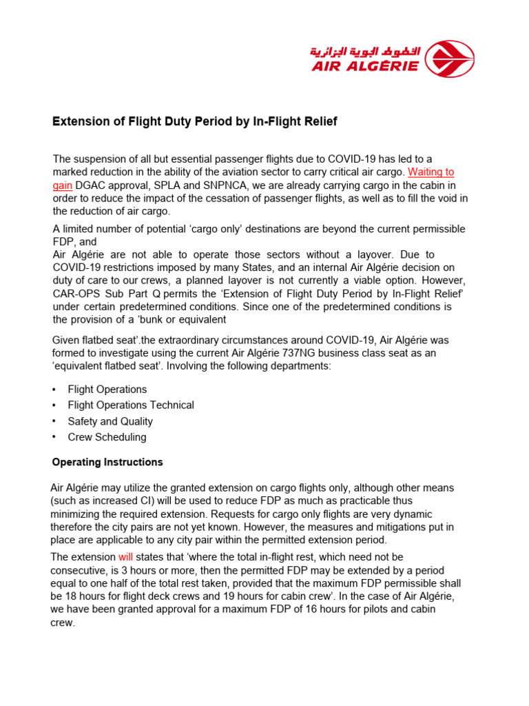 AH Extension of Flight Duty Period by In-Flight Relief 11 | PDF ...