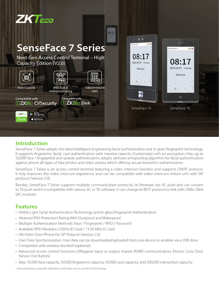 SenseFace 7 Series Access Control Terminal | PDF | Access Control ...
