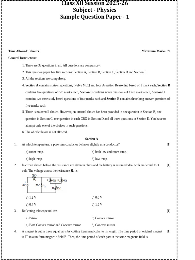 Xii Physics Sample Paper-1 | PDF | Electromagnetic Radiation | Electron
