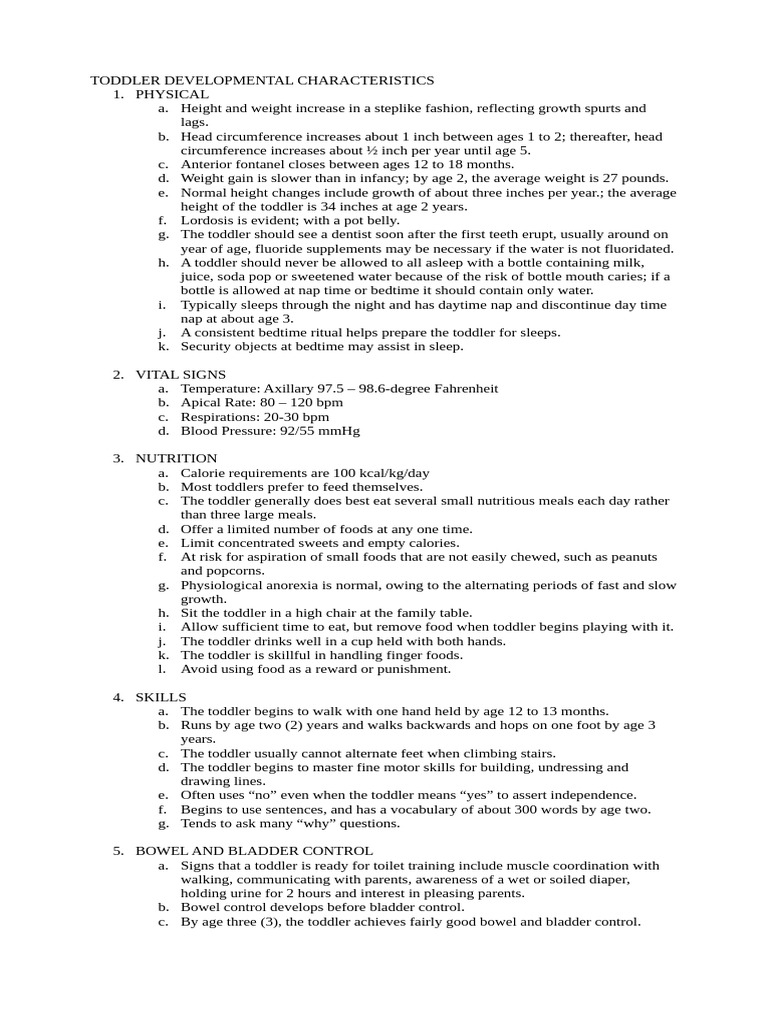 Toddler Developmental Characteristics | PDF | Calorie
