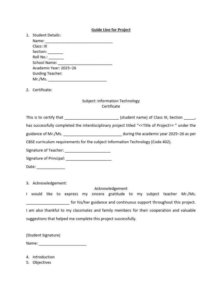 Class IX IT Project Guidelines 2025-26 | PDF