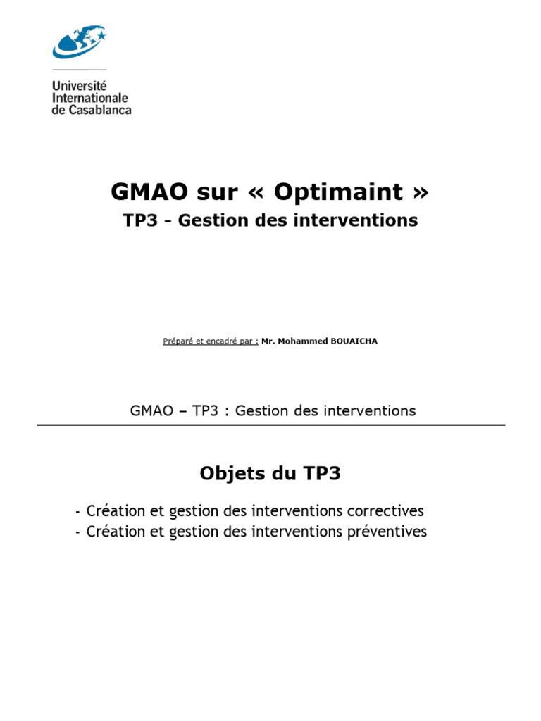 GMAO : Gestion des Interventions Optimaint | PDF | Filtre (électronique)