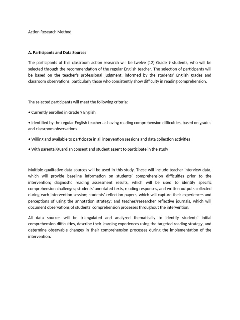 Action Research Method | PDF | Reading Comprehension | Data
