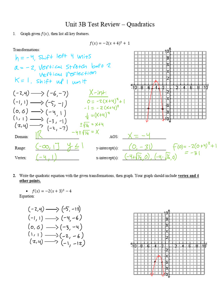 Quadratic Functions Test Review Guide | PDF | Rocket | Mathematical ...