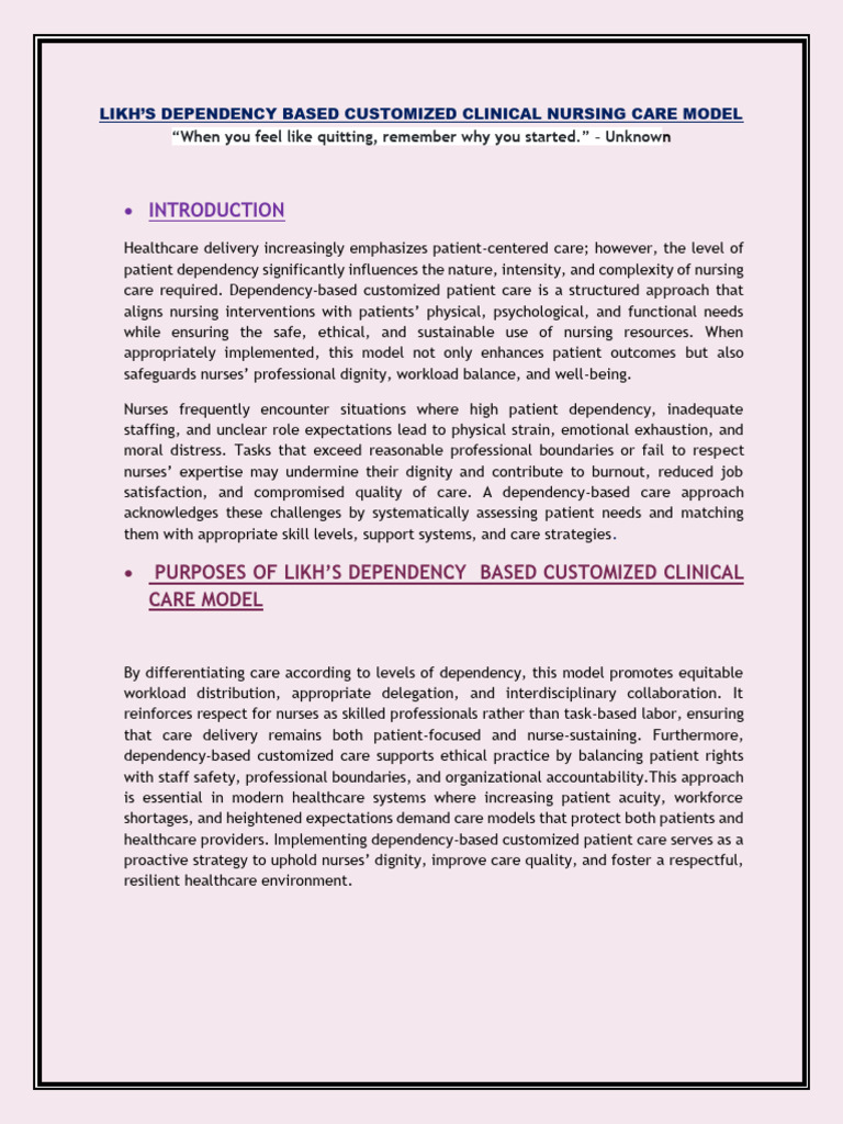 Likh's Dependency Based Customised Care Model-A Conceptual Framework On ...