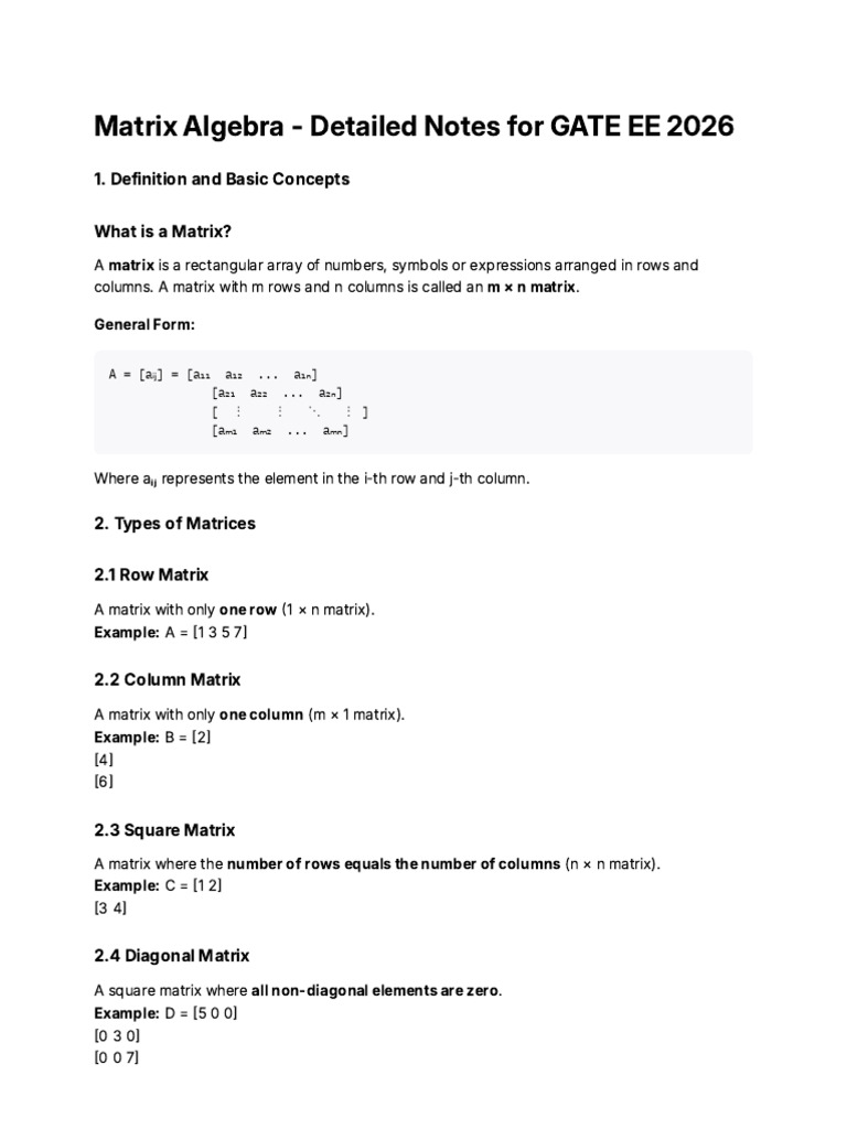 Matrix Algebra Notes | PDF | Matrix (Mathematics) | Functional Analysis