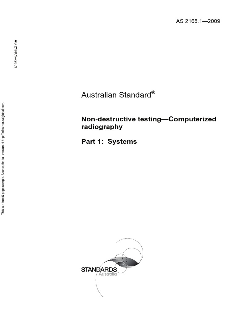 As 2168.1-2009 Non-Destructive Testing - Computerized Radiography ...